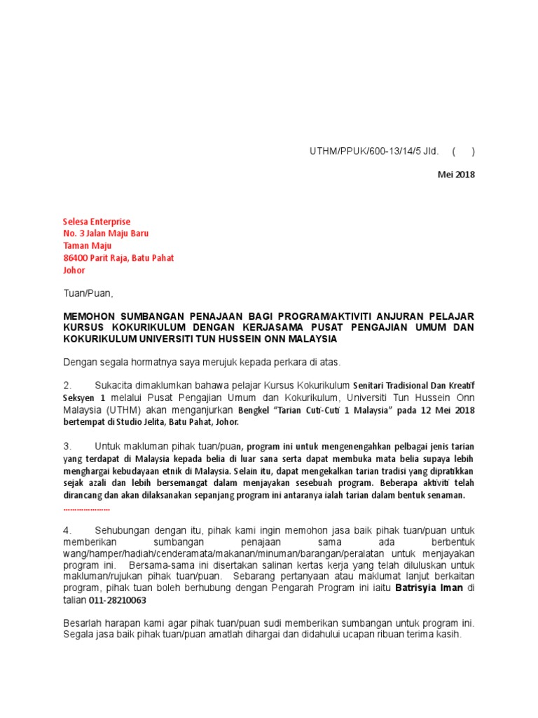 Surat Permohonan Penajaan Luar | PDF