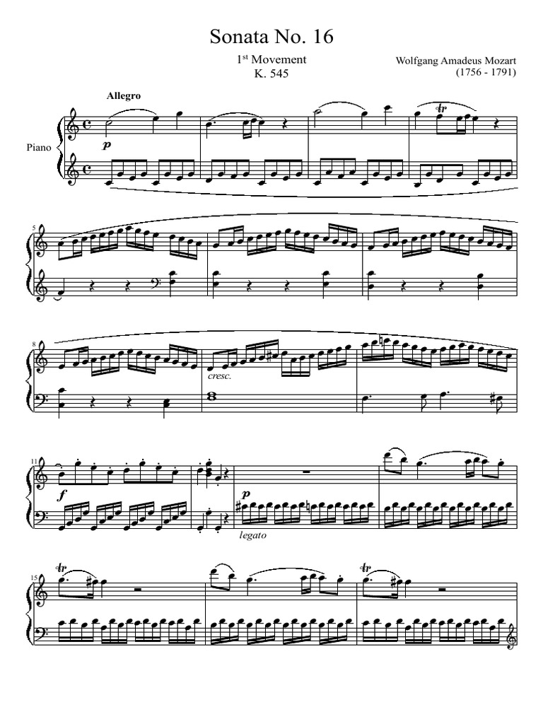Sonata No. 16 1st Movement K. 545 PDF | PDF