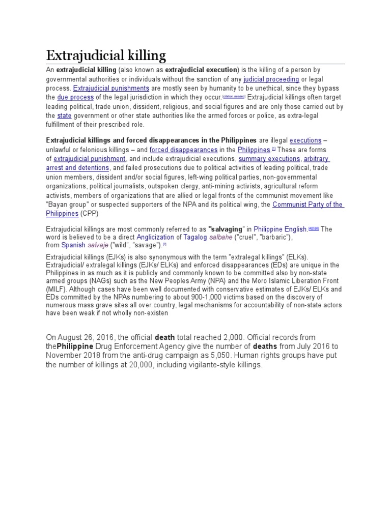 Extrajudicial Killing: Extrajudicial Killings and Forced Disappearances in The Philippines Are ...