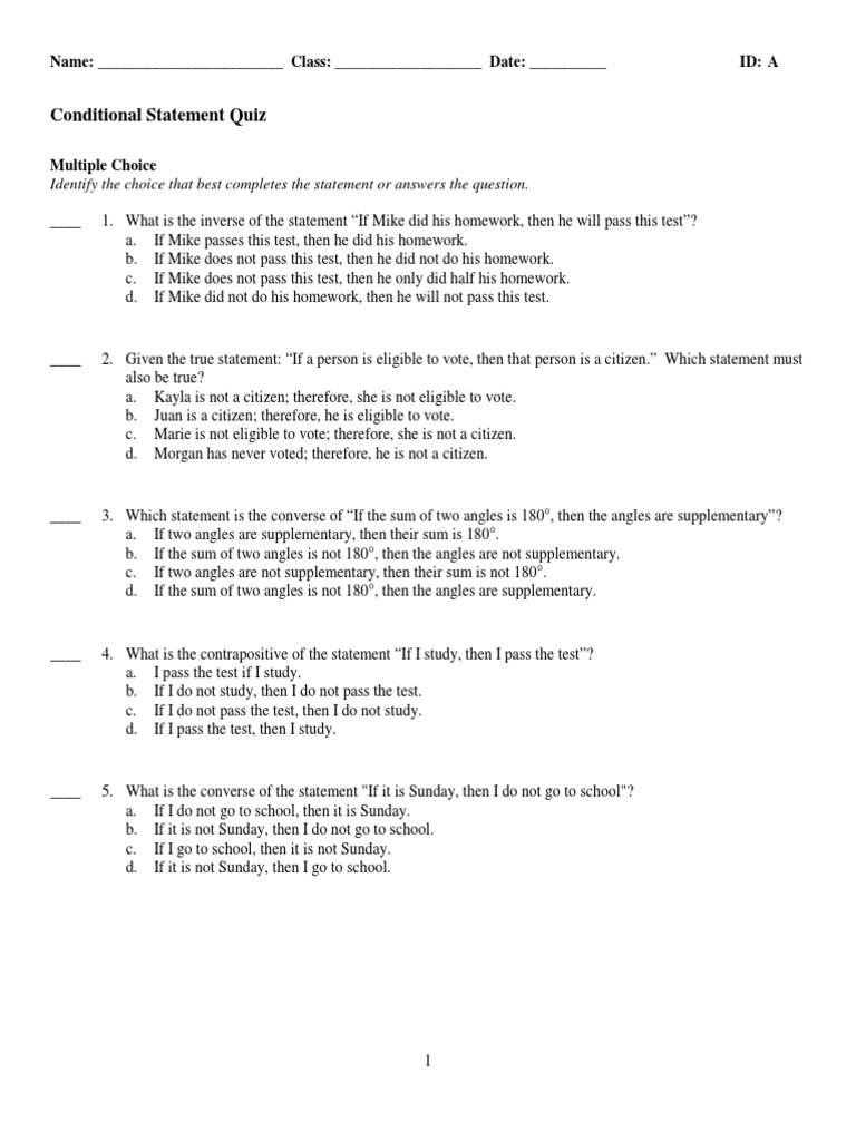 Conditional Statements Quiz PDF | PDF | Question | Mathematical Logic