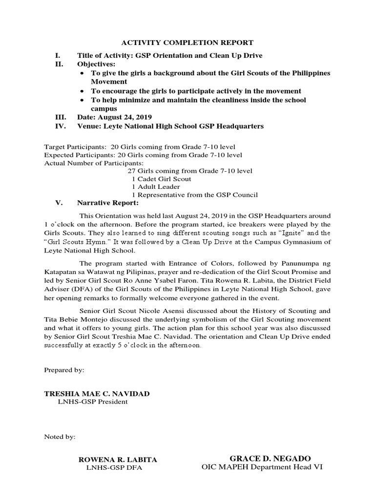 Girl Scout Clean Up Drive Report | PDF