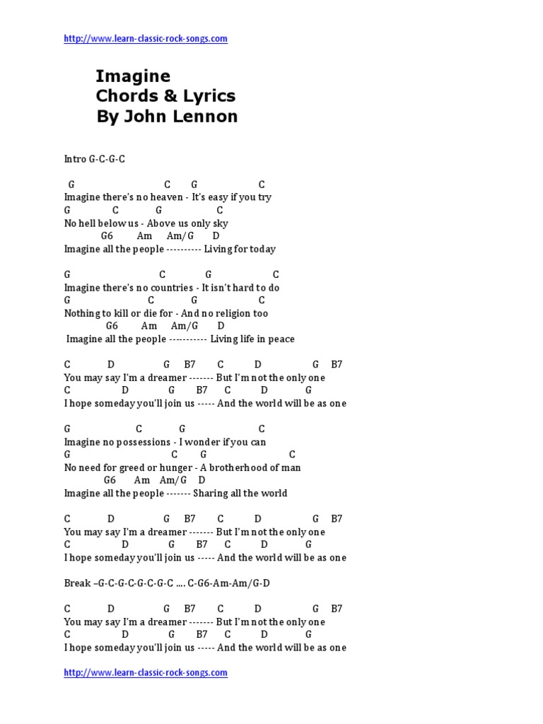 Imagine Chords & Lyrics by John Lennon | PDF