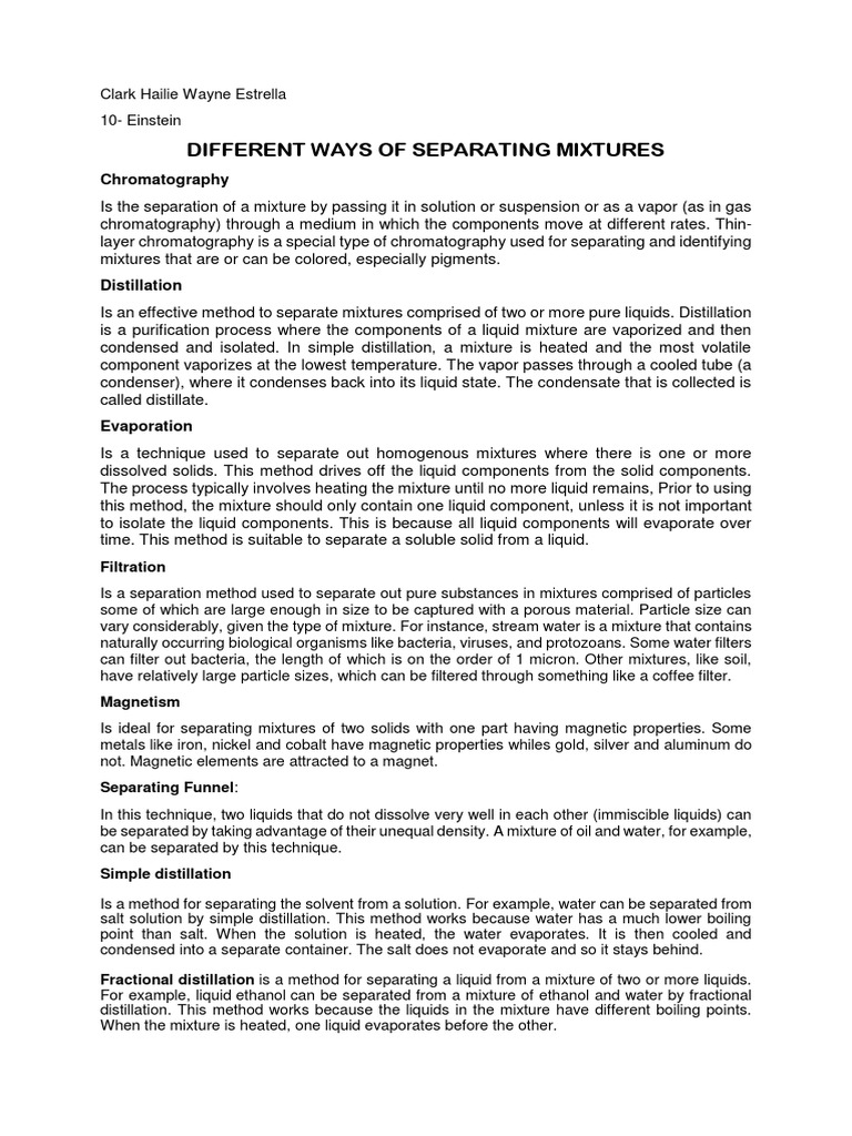 Different Methods for Separating Mixtures: Chromatography, Distillation ...
