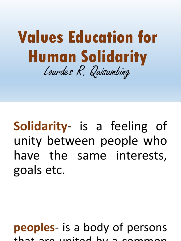 Values Education For Human Solidarity | PDF