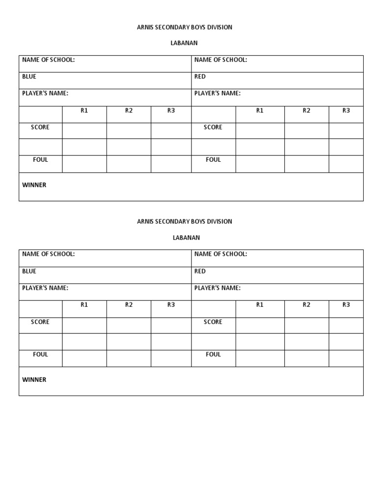 Scorecard and Results from the Arnis Secondary School Boys and Girls ...