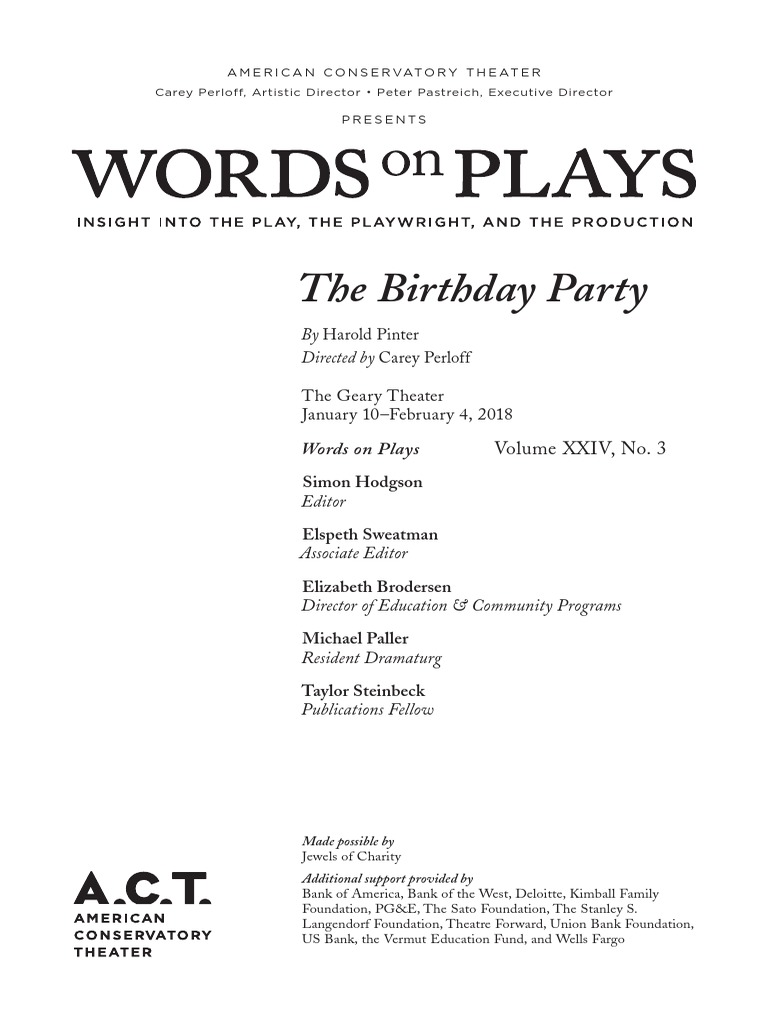 Birthday Party | PDF | Theatre | Entertainment (General)