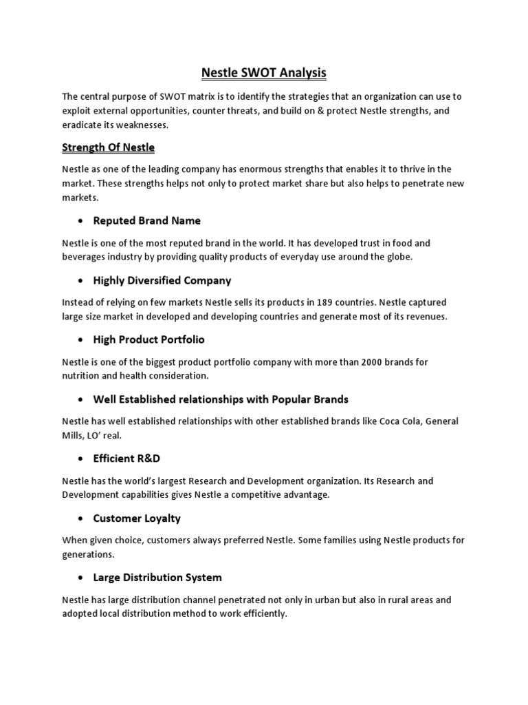 Nestle SWOT Analysis | PDF | Nestlé | Swot Analysis