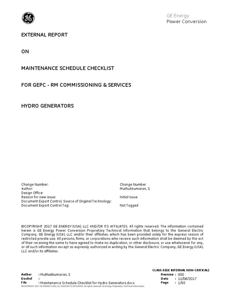 Maintenance Schedule Checklist For Hydro Generators PDF | PDF | Safety ...