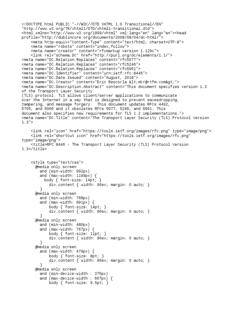 RFC 8446 | PDF | Transport Layer Security | Key (Cryptography)