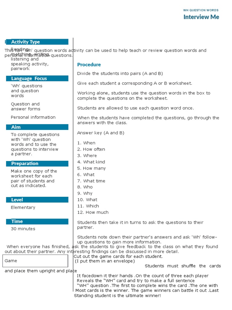 Interview Questions Games 118955 | PDF | Question | Human Communication