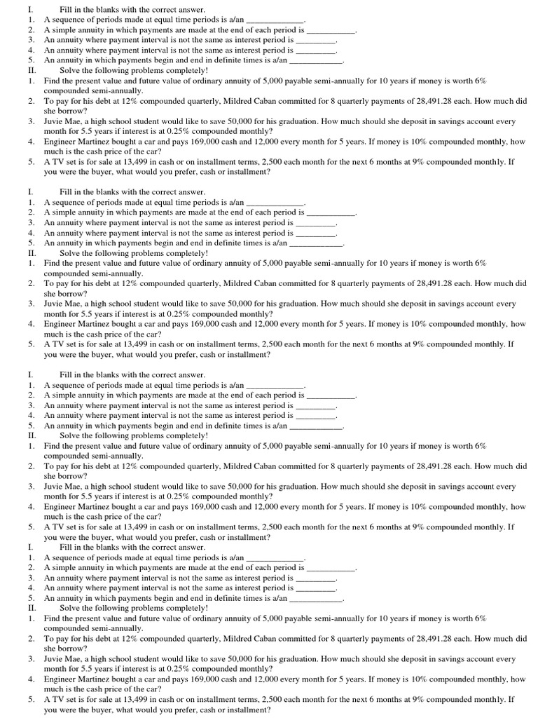 Quiz Gen Math Annuities | PDF | Annuity (European) | Present Value