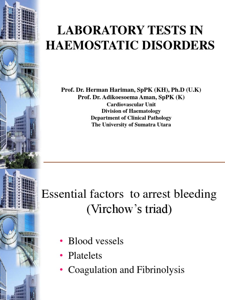 Laboratory Tests for Hemostatic Disorders | PDF | Coagulation | Blood ...