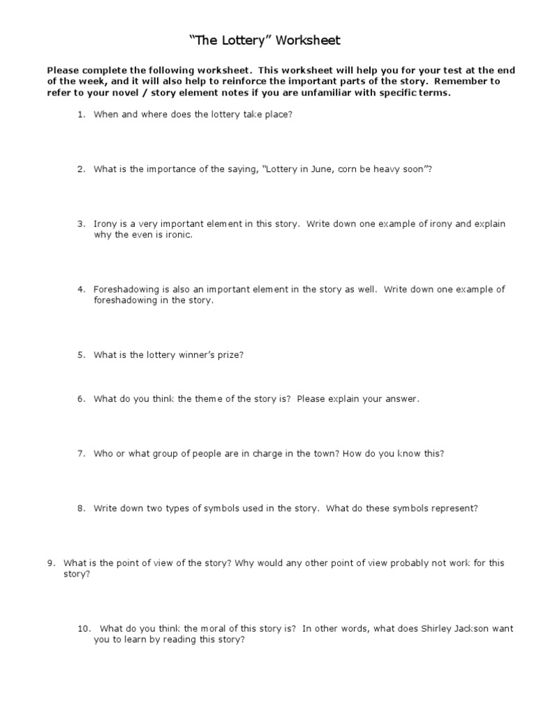 Thelottery Worksheet | PDF | Vocabulary | Gaming And Lottery