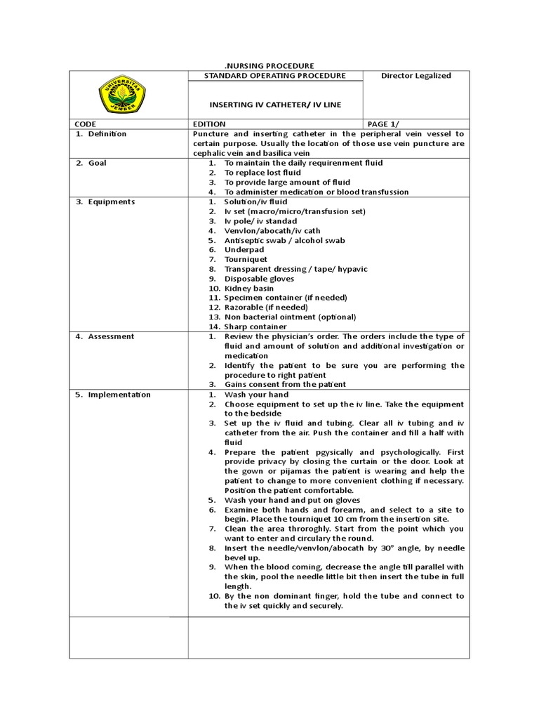 Sop Iv Cath | Download Free PDF | Catheter | Intravenous Therapy