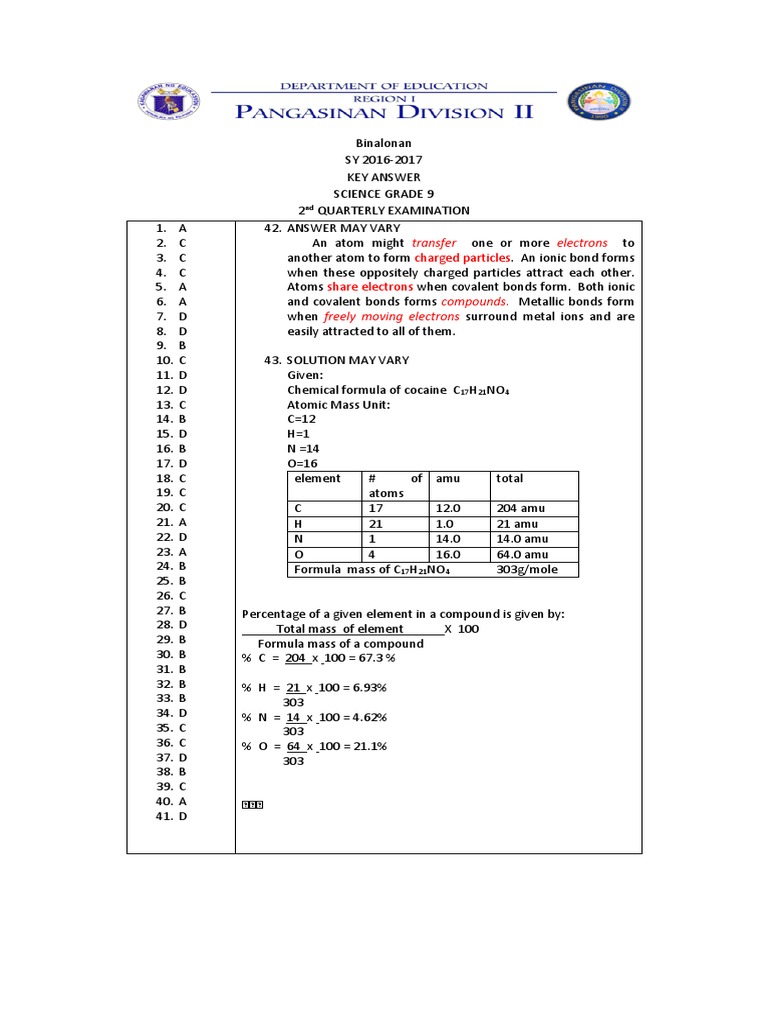 Answer Key Science Exam | PDF