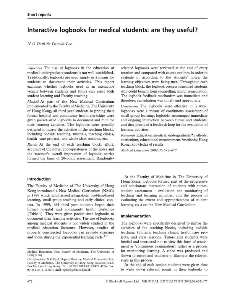 Implementation and Outcomes of Interactive Logbooks for Medical ...