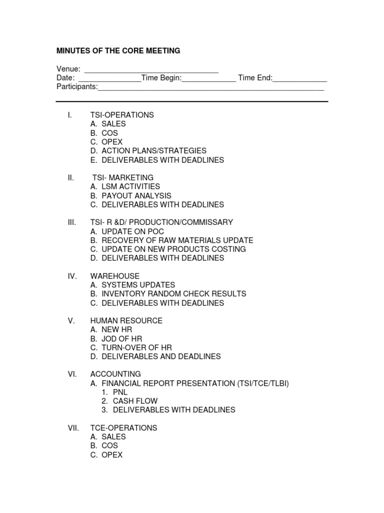 Core Meeting Minutes Overview | PDF