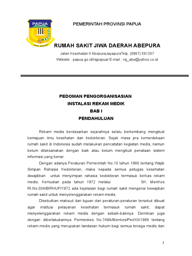 Pedoman Pengorganisasian RM | PDF | Kesehatan Holistik