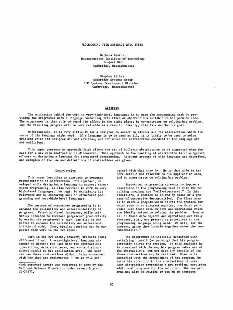 Barbara Liskov, Programming With Abstract Data Types | PDF | Data Type | Abstraction (Computer ...