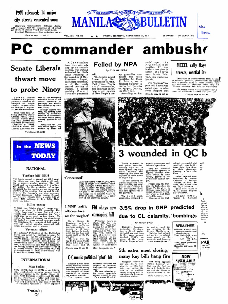 Manila Bulletin Front Page September 22 1972 | PDF | Philippines ...