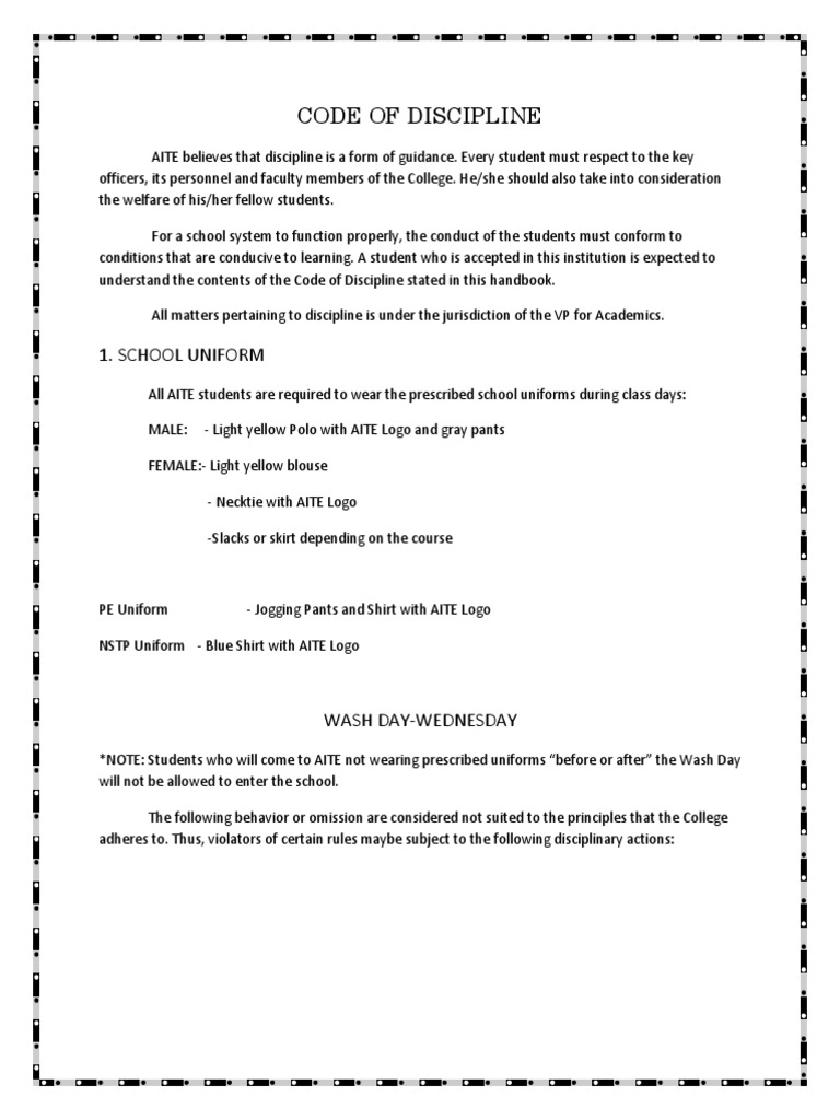 CODE OF DISCIPLINE - Aiteans | PDF | Fraternities And Sororities ...