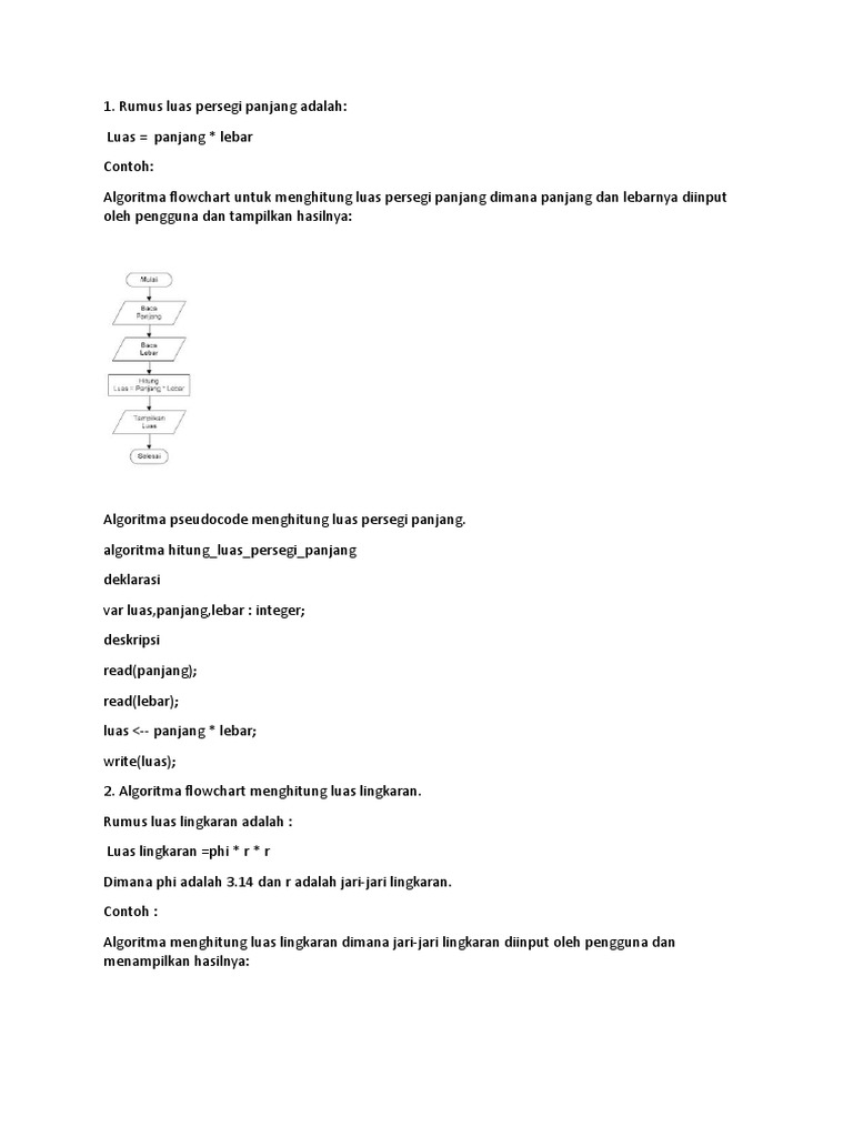 Algoritma dan Pseudocode Luas Bangun Datar | PDF | Komputer