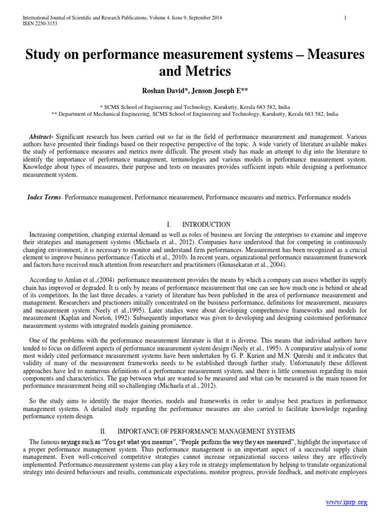 Study On Performance Measurement Systems PDF | PDF | Supply Chain ...