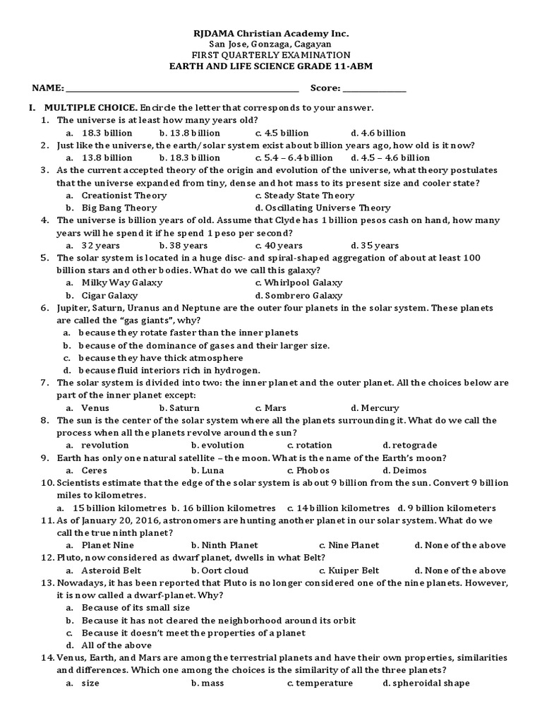 Grade 11 - Science | PDF | Planets | Solar System