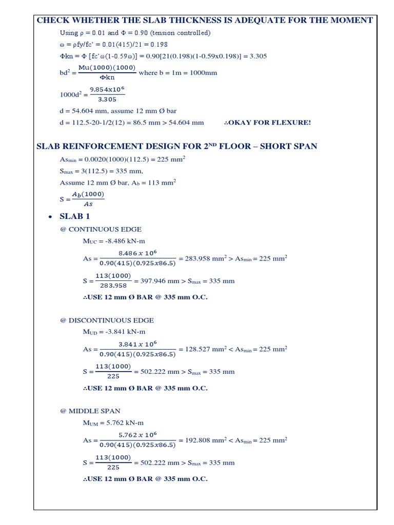 Check Whether The Slab Thickness Is Adequate For The Moment | PDF ...