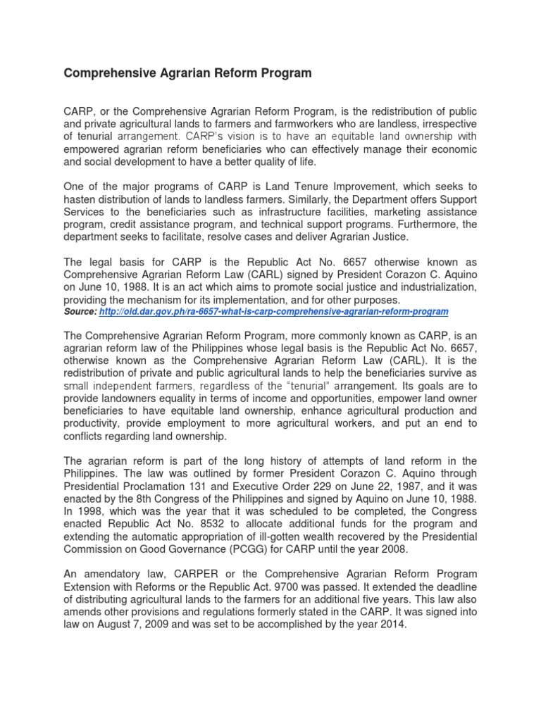 Comprehensive Agrarian Reform Program: Source | PDF | Taxes | Social ...