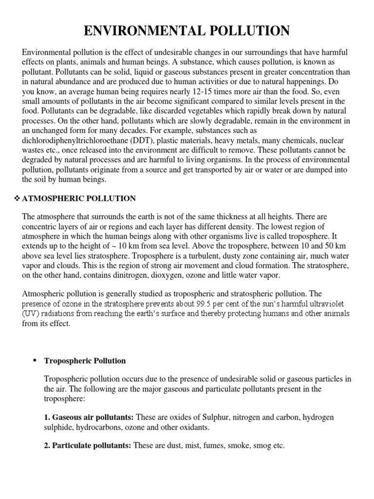 Environmental Pollution | PDF | Greenhouse Effect | Ozone Depletion