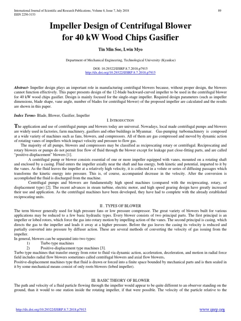 Impeller Design Of Centrifugal Blower For 40 Kw Wood Chips Gasifier