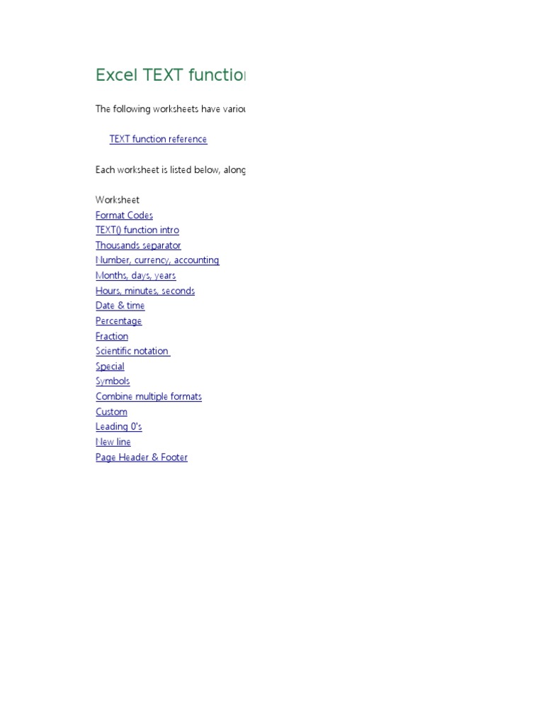 TEXT Function Examples | PDF | Bracket | Fraction (Mathematics)