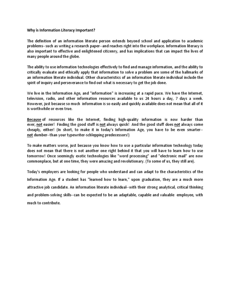 Why Is Information Literacy Important | PDF