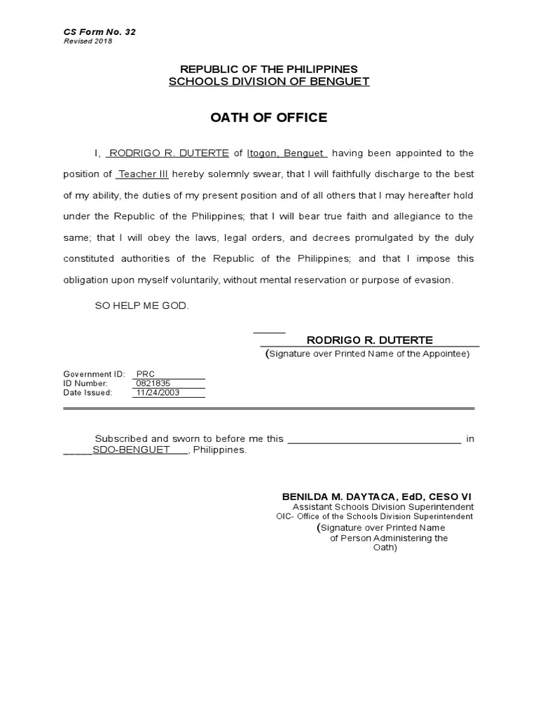 CS Form No. 32 Oath of Office Updated 12-30-2018 | PDF | Social Science