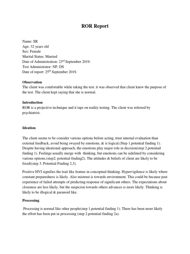 ROR Report 1 | PDF | Affect (Psychology) | Interpersonal Relationships