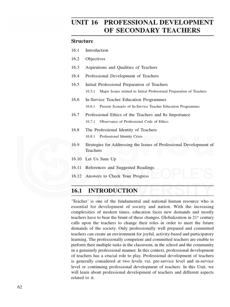 Unit 16 Professional Development of Secondary Teachers: Structure | PDF ...