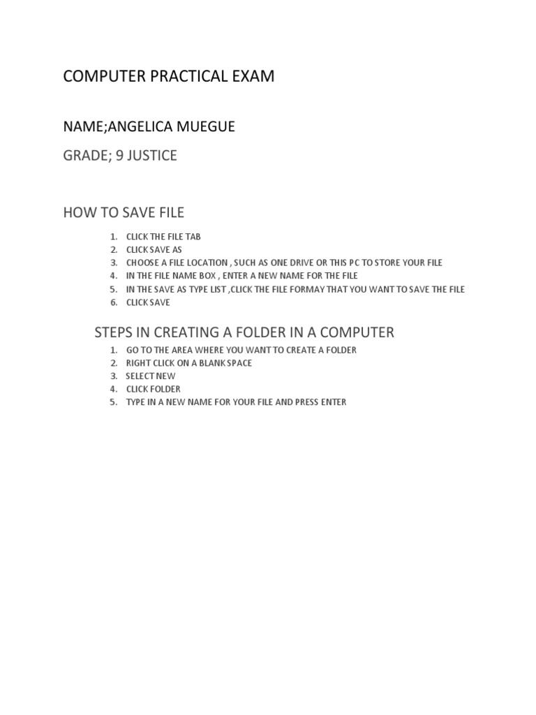 Computer Practical Exam: Name Angelica Muegue | PDF | Foreign Language ...