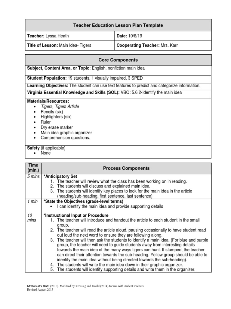 Teacher Education Lesson Plan Template: 5 Mins Anticipatory Set | PDF ...