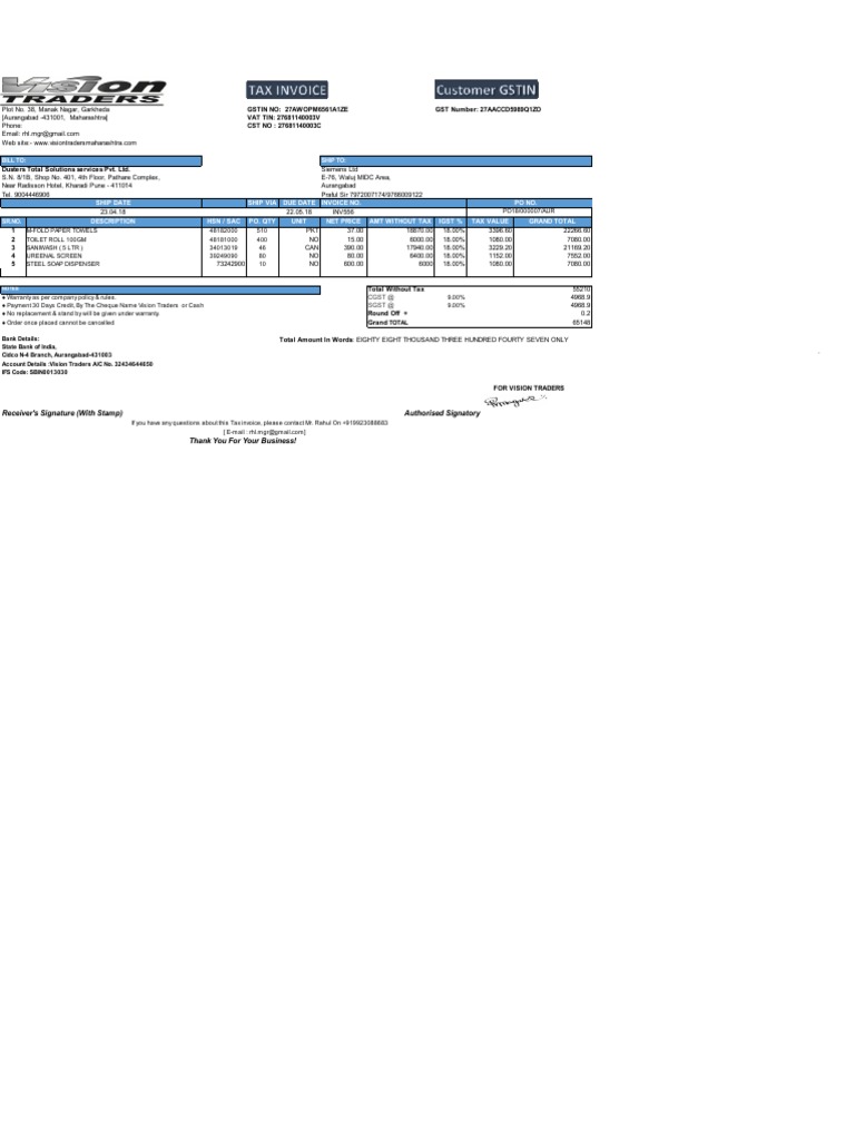 Vision Invoice INV556 | PDF | Invoice | Payments