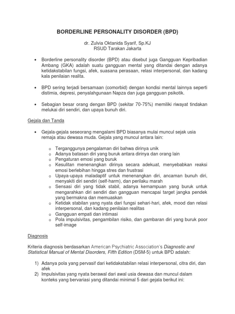 Borderline Personality Disorder | PDF