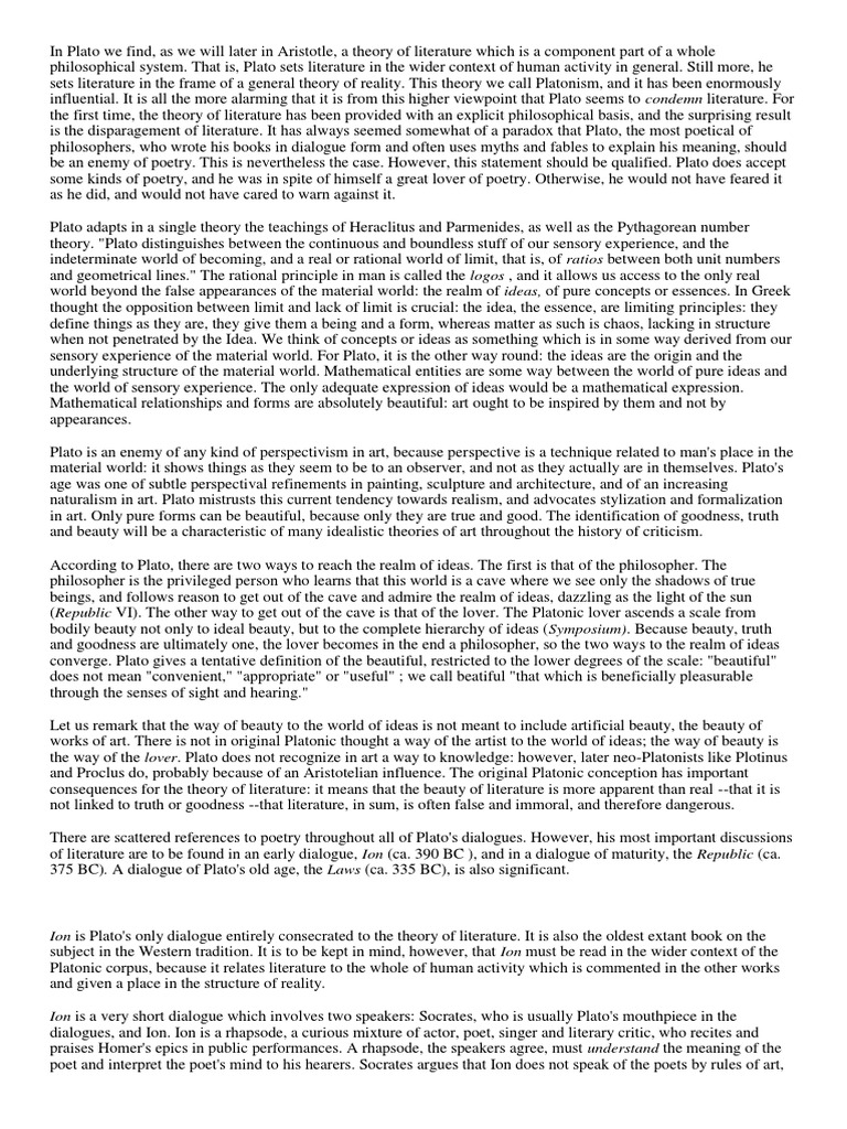 Ion Is Plato's Only Dialogue Entirely Consecrated To The Theory of ...
