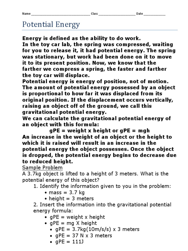 Potential Energy Problems PDF | PDF | Potential Energy | Weight