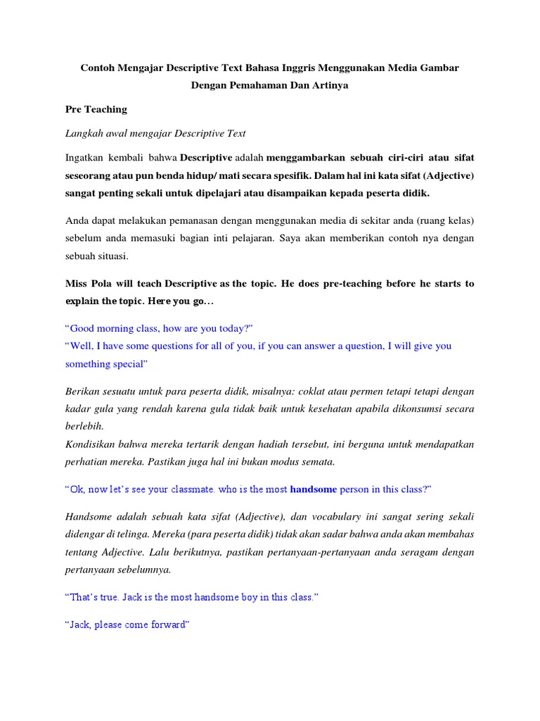 Mengajar Descriptive Text dengan Gambar | PDF | Karier & Perkembangan ...