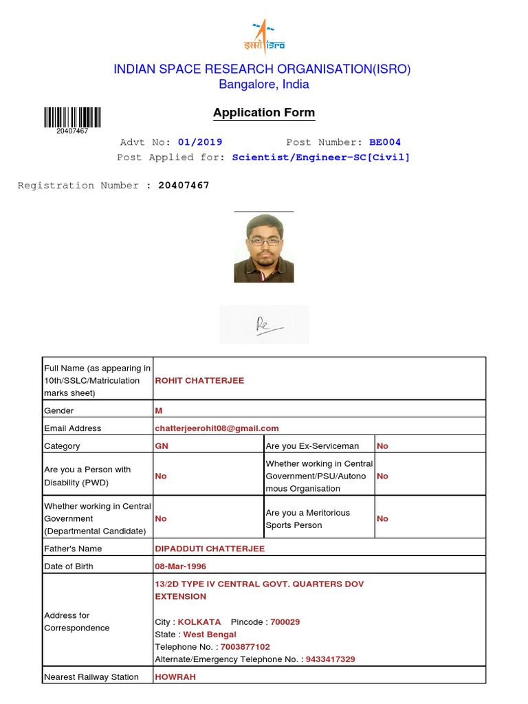 Isro Application Form Example | PDF | Educational Stages | Educational ...