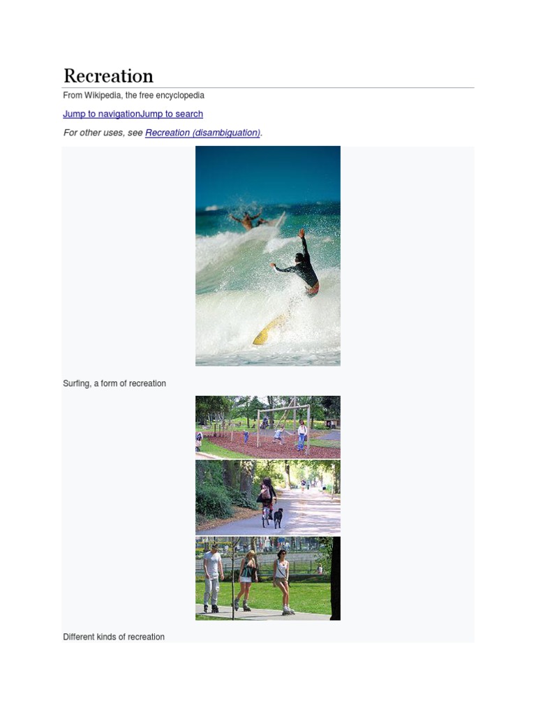 Recreation: Jump To Navigationjump To Search | PDF | Recreation | Leisure