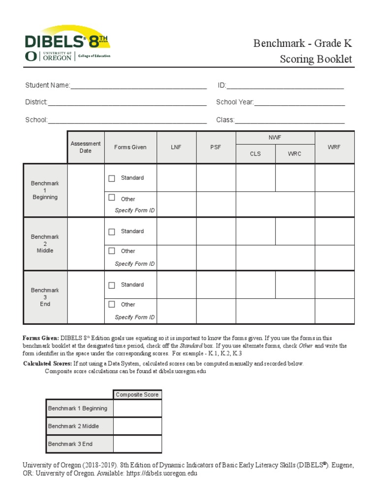 Dibels 8 Benchmark K Scoring 2019 | PDF | Qualifications | The United ...