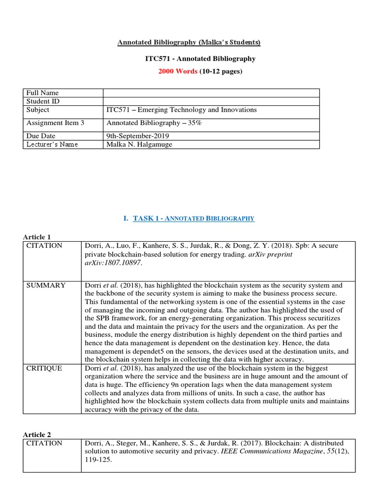 Research Proposal 2 Annotated Bibliography Template 201960 | PDF ...