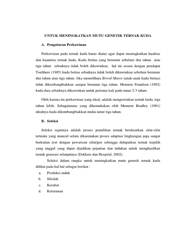 Peningkatan Mutu Genetik Ternak Kuda | PDF | Sains & Matematika