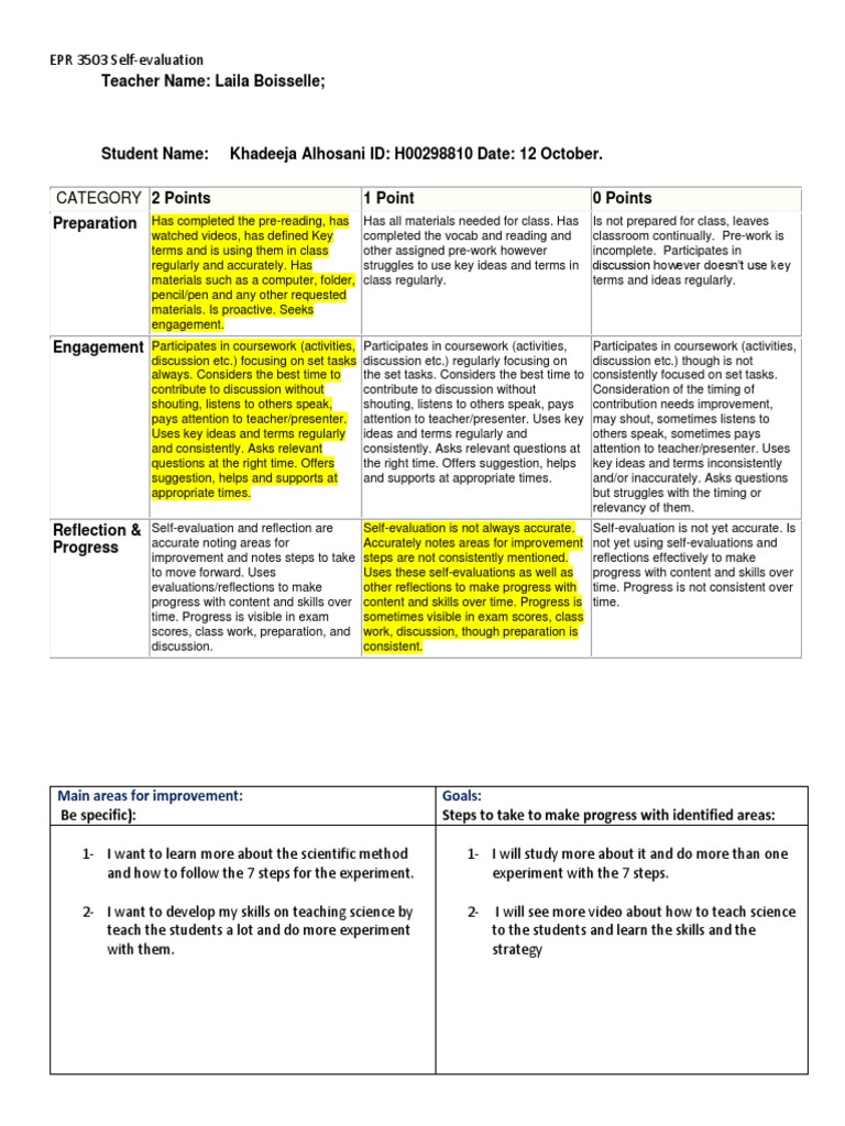 EPR 3503 Self-Evaluation Report | PDF | Experiment | Test (Assessment)